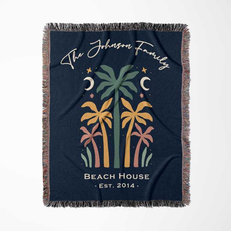 Personalized Beach House Tapestry Wall Hang, Family Name Beach Blanket ...
