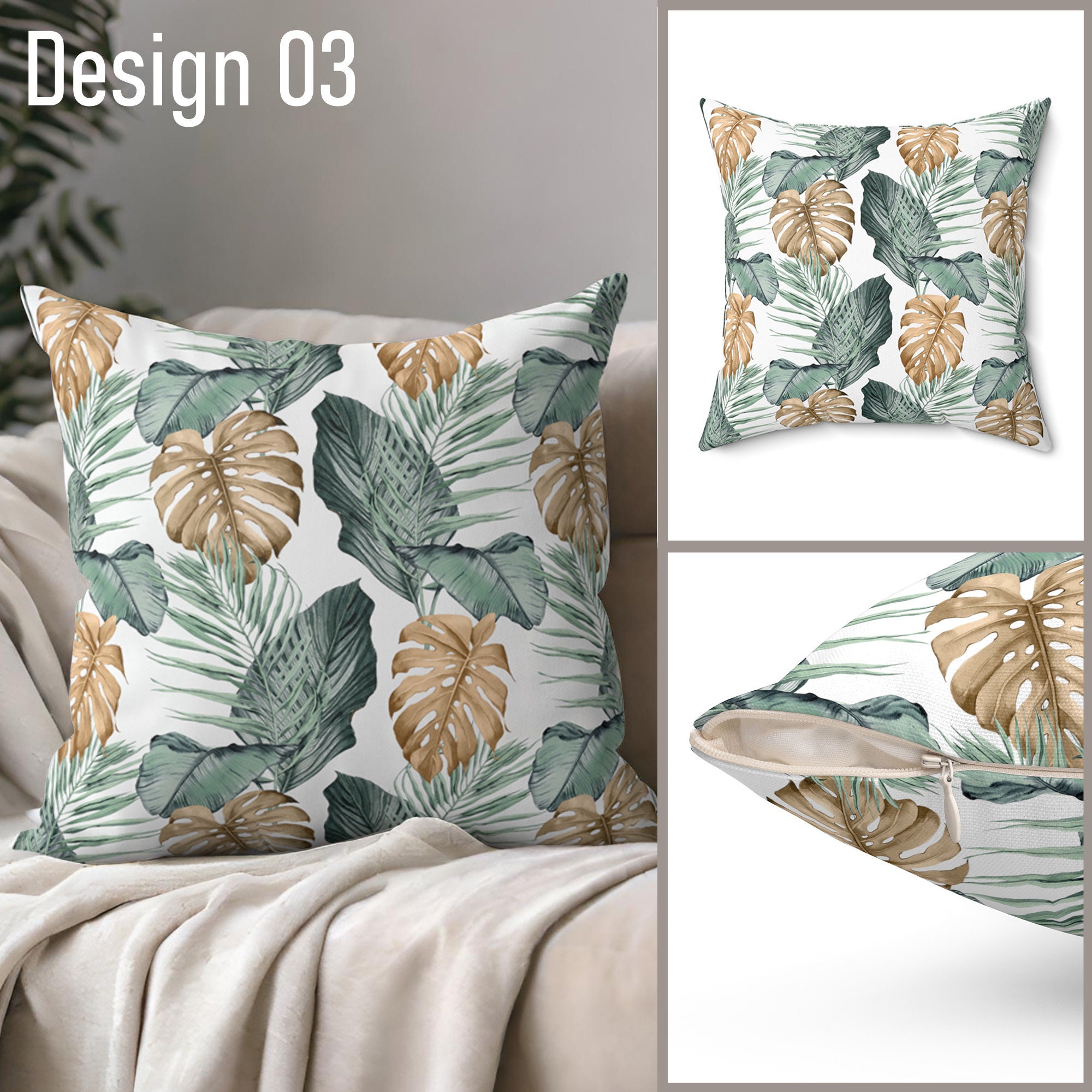 Green Tropical Pillow Cover, Monstera Leaves Pillow Case, Botanical ...