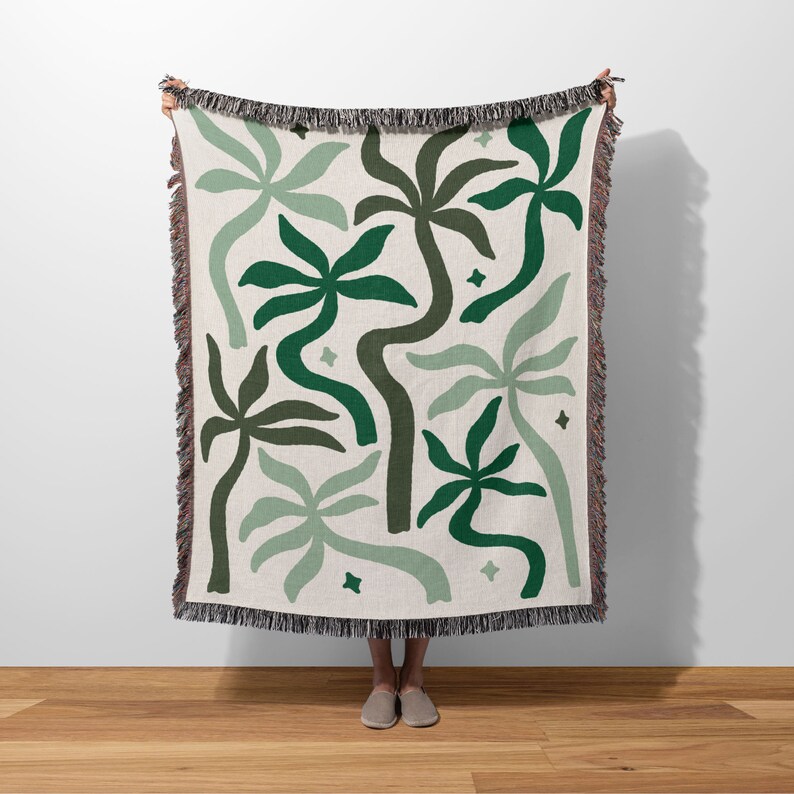Palm Trees Throw Blanket, Boho Palm Trees Tapestry Wall Hang, Tropical ...