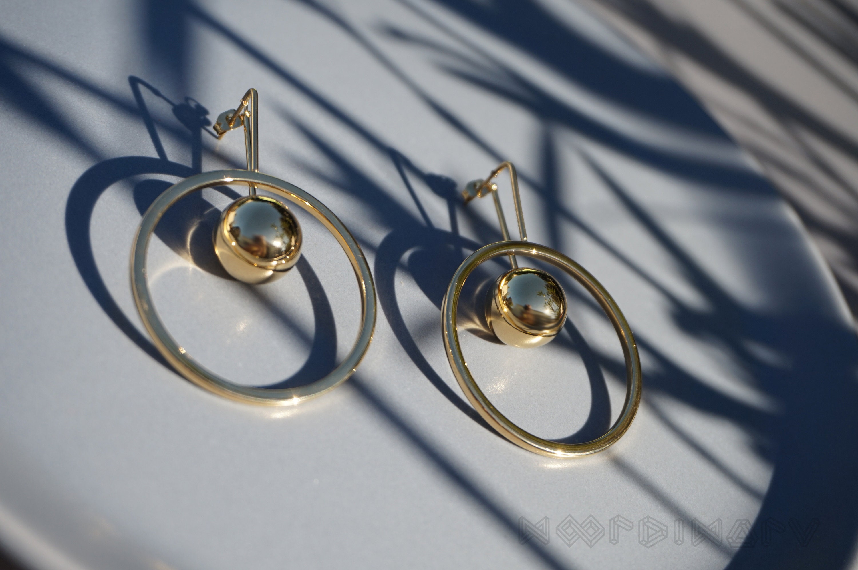Foucault Pendulum Earrings, Mobile Loops in 18k Gold Plated, XL Jewelry ...