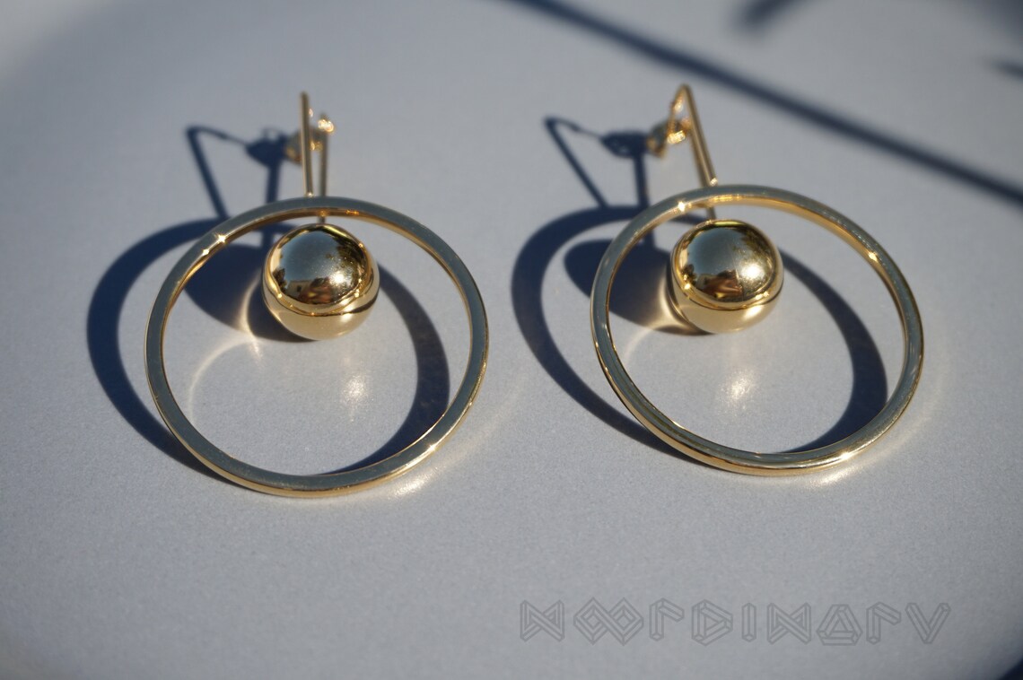 Foucault Pendulum Earrings, Mobile Loops in 18k Gold Plated, XL Jewelry ...