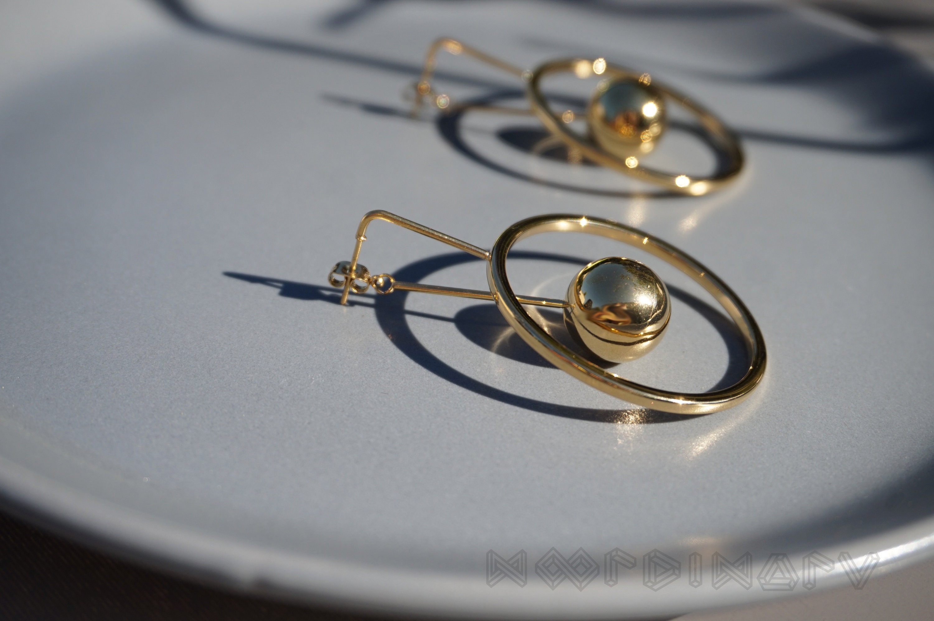 Foucault Pendulum Earrings, Mobile Loops in 18k Gold Plated, XL Jewelry ...