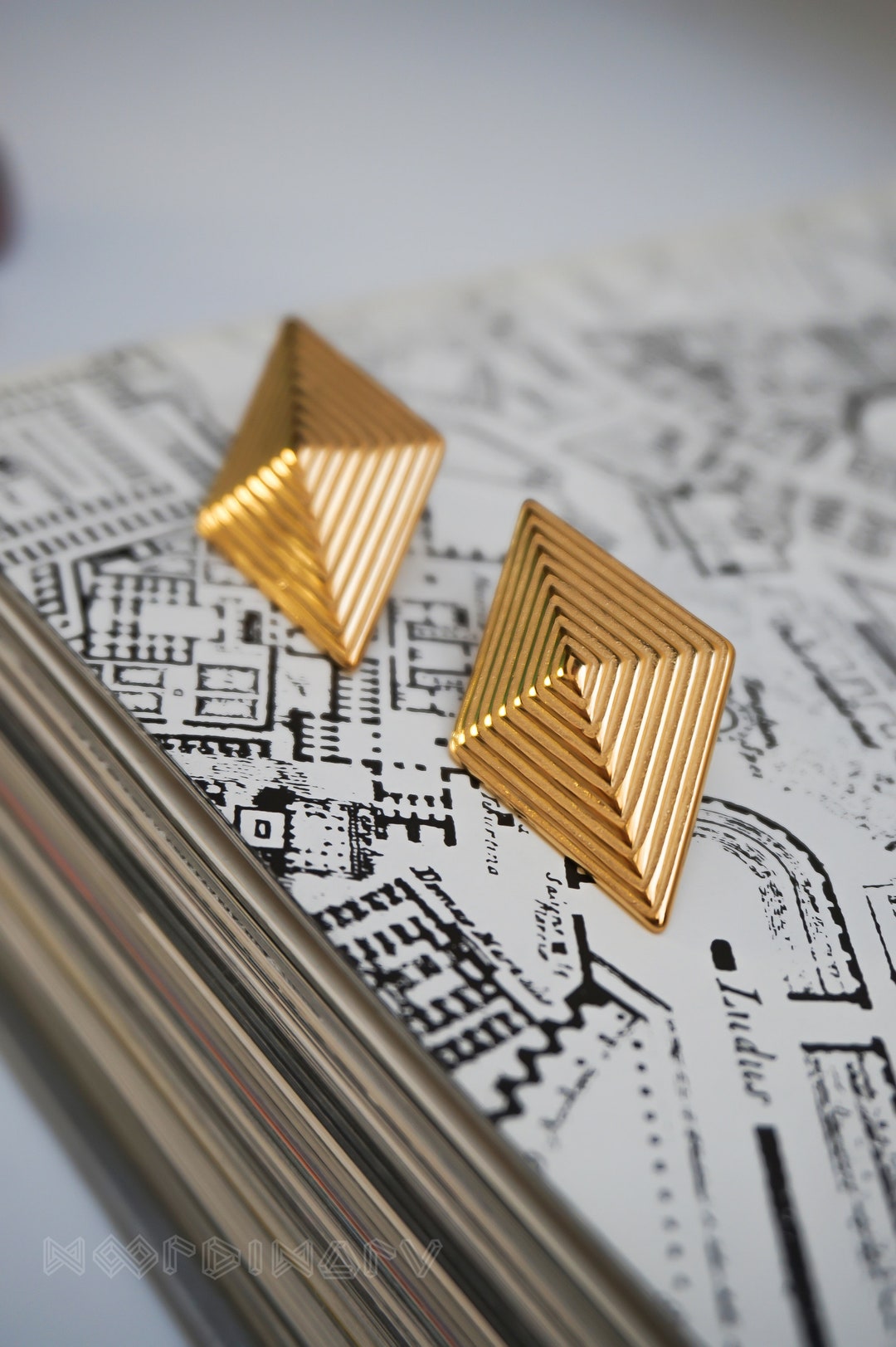 Pyramid Earrings in 18k Gold Plated, Large Jewelry, Evening Accessory ...
