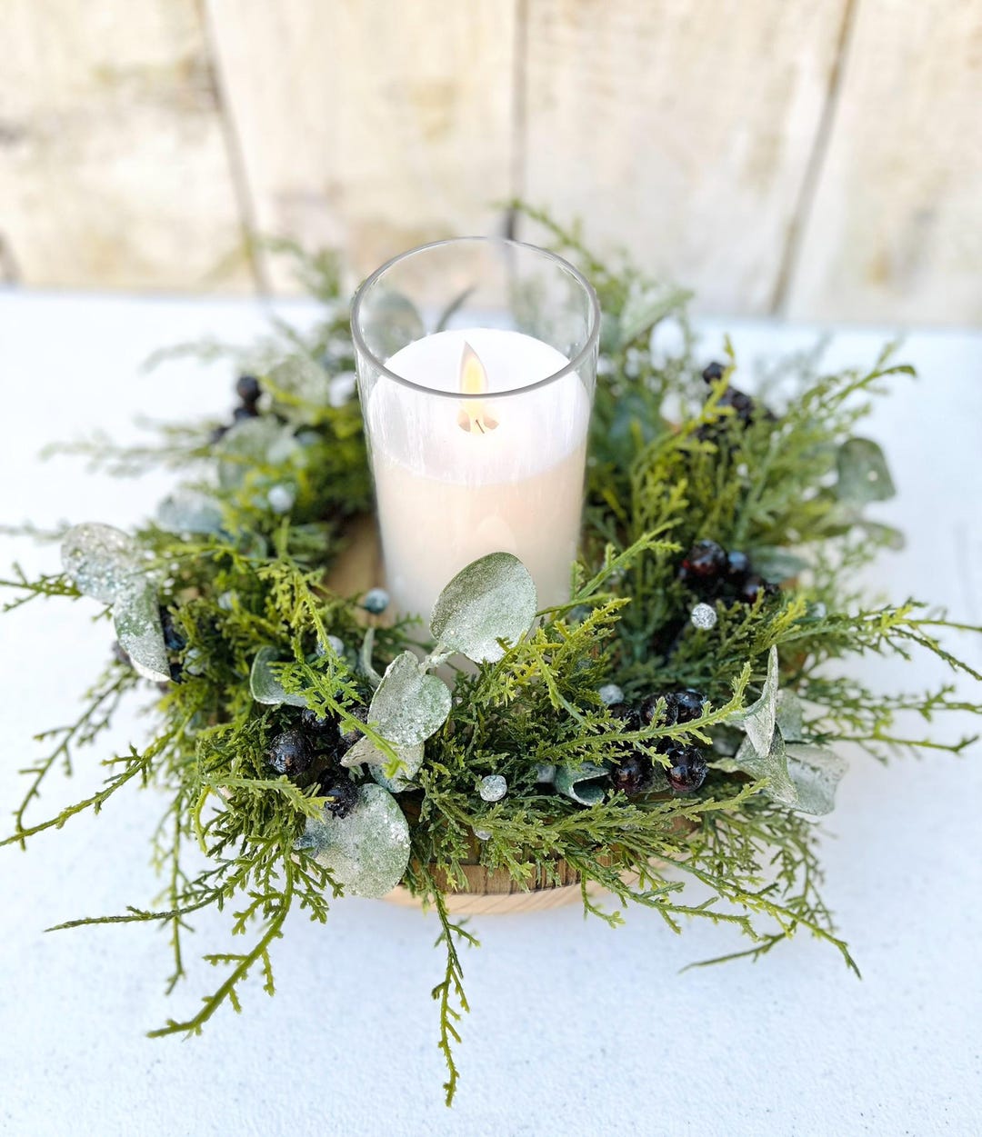 Mini Juniper Candle Wreath, Christmas Mini Wreath With Eucalyptus and ...