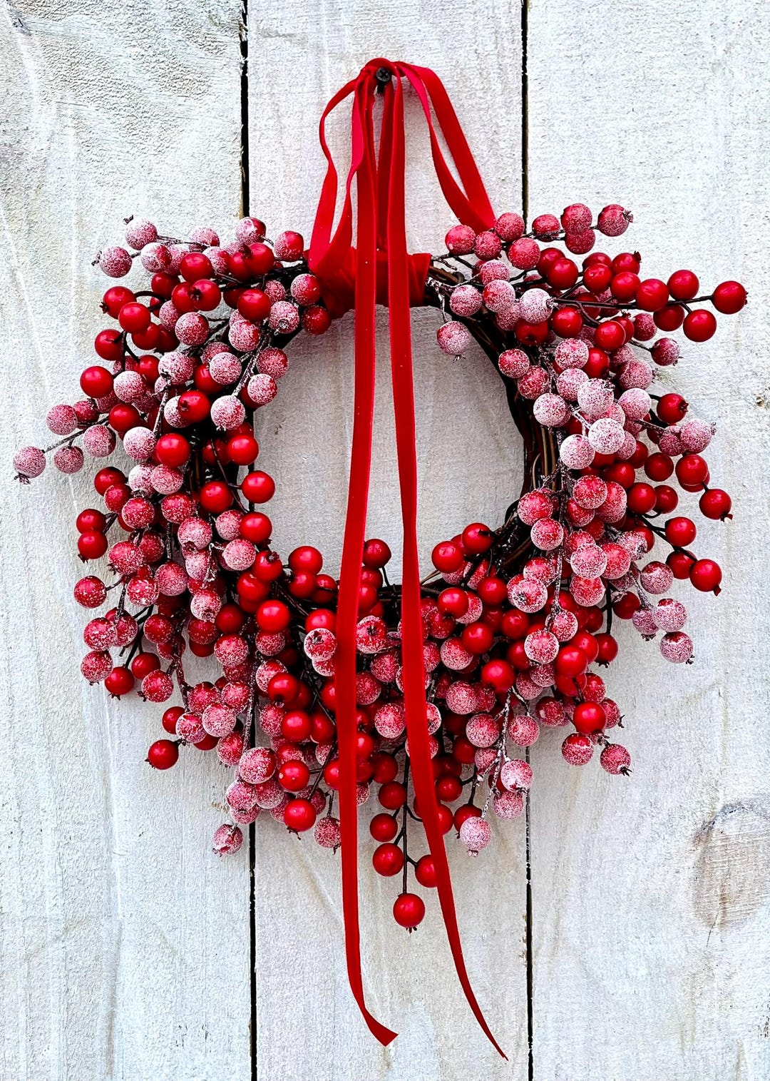 Cascading Red Pink Berry Mini Wreath, Frosted Red Berry for Entry Decor ...