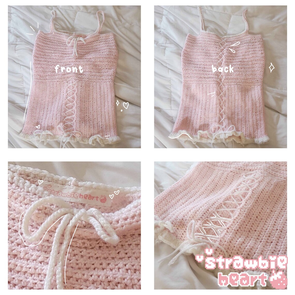 Dollie Cami Top Crochet Coquette Ribbon Lace up Corset Handmade Soft ...