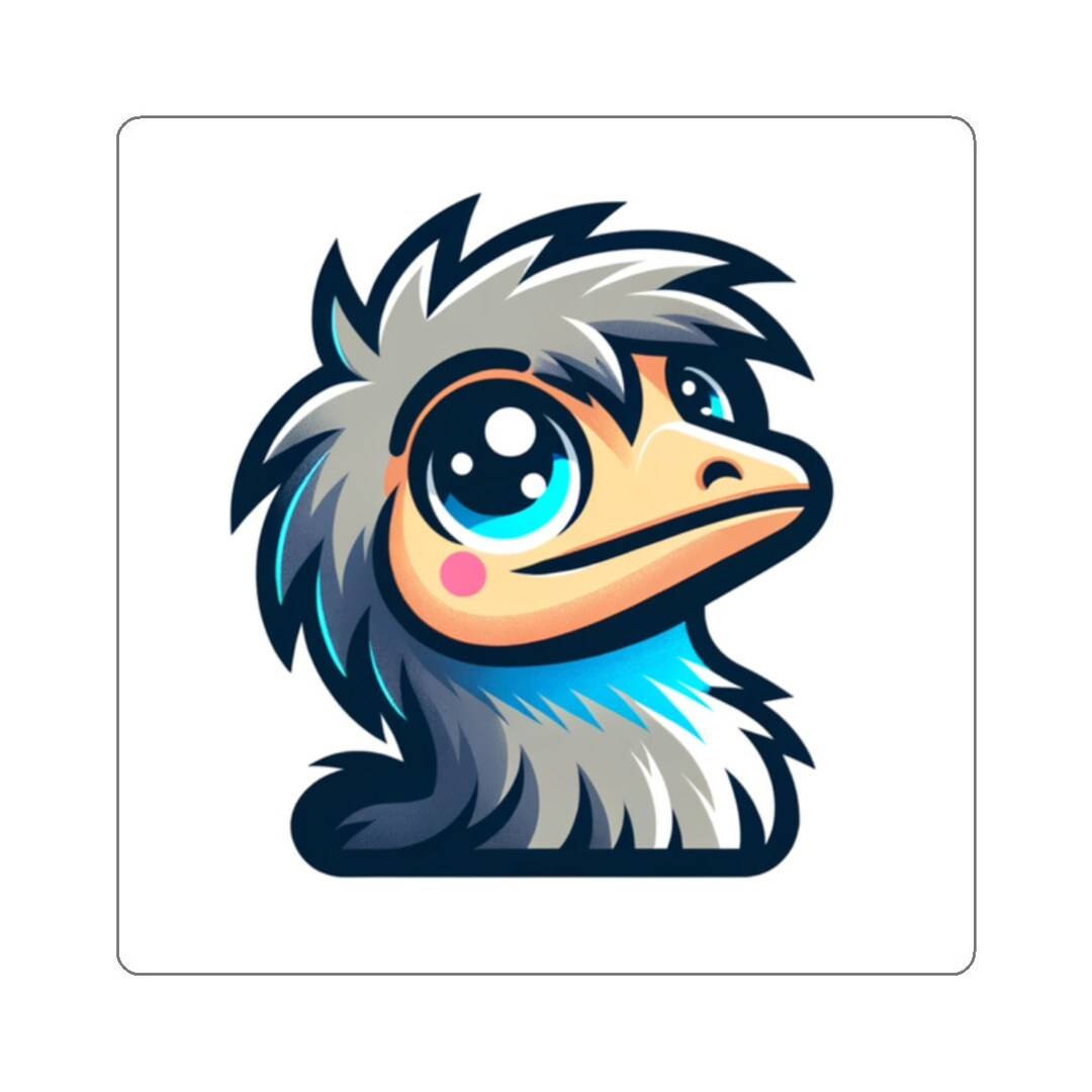 Emu Super Cute Kawaii Style Grey Looking up Water Bottle Craft Sticker ...