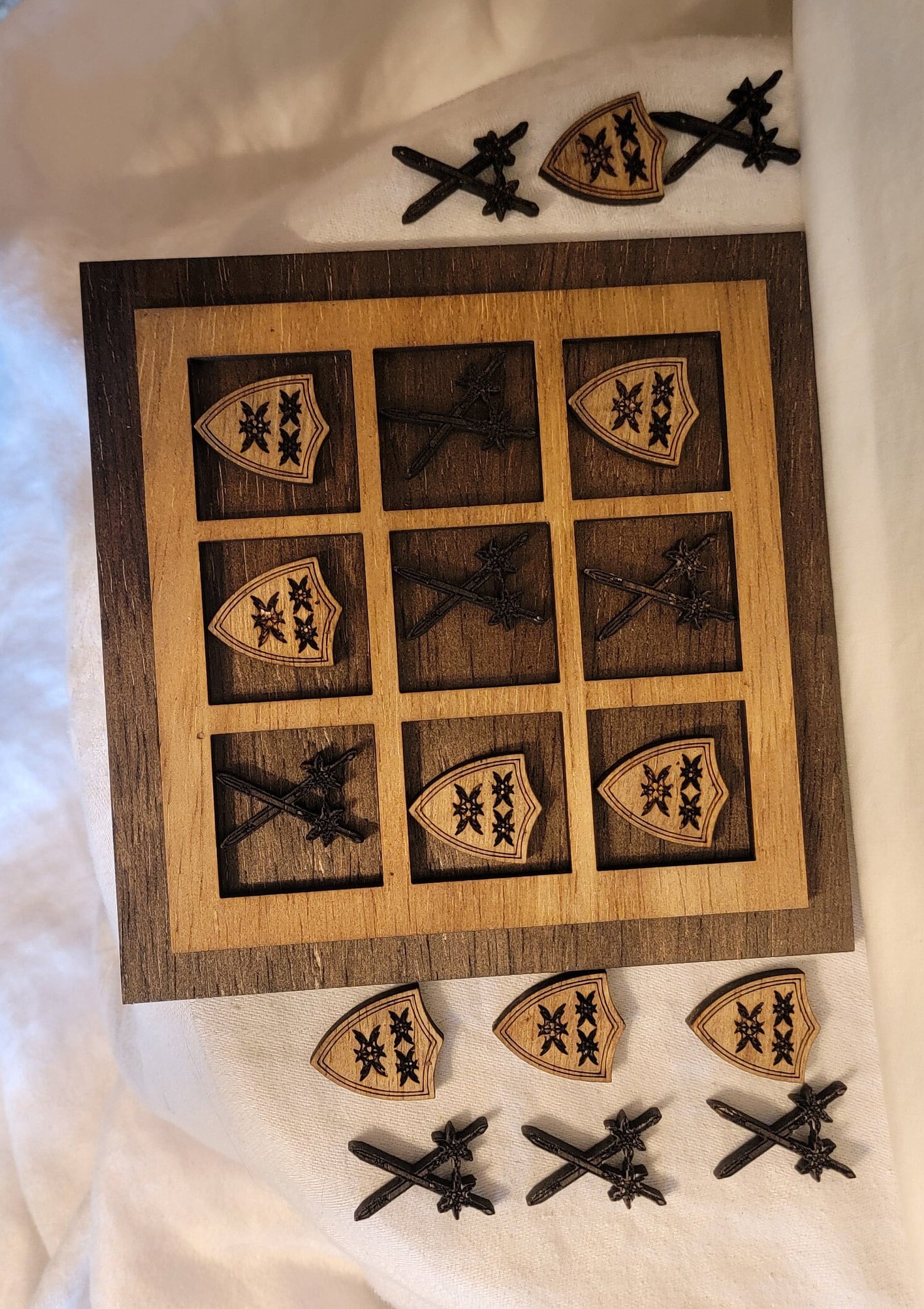 Game - Wooden Laser Cut Medieval Swords and Shields Tic Tac Toe. Gift ...