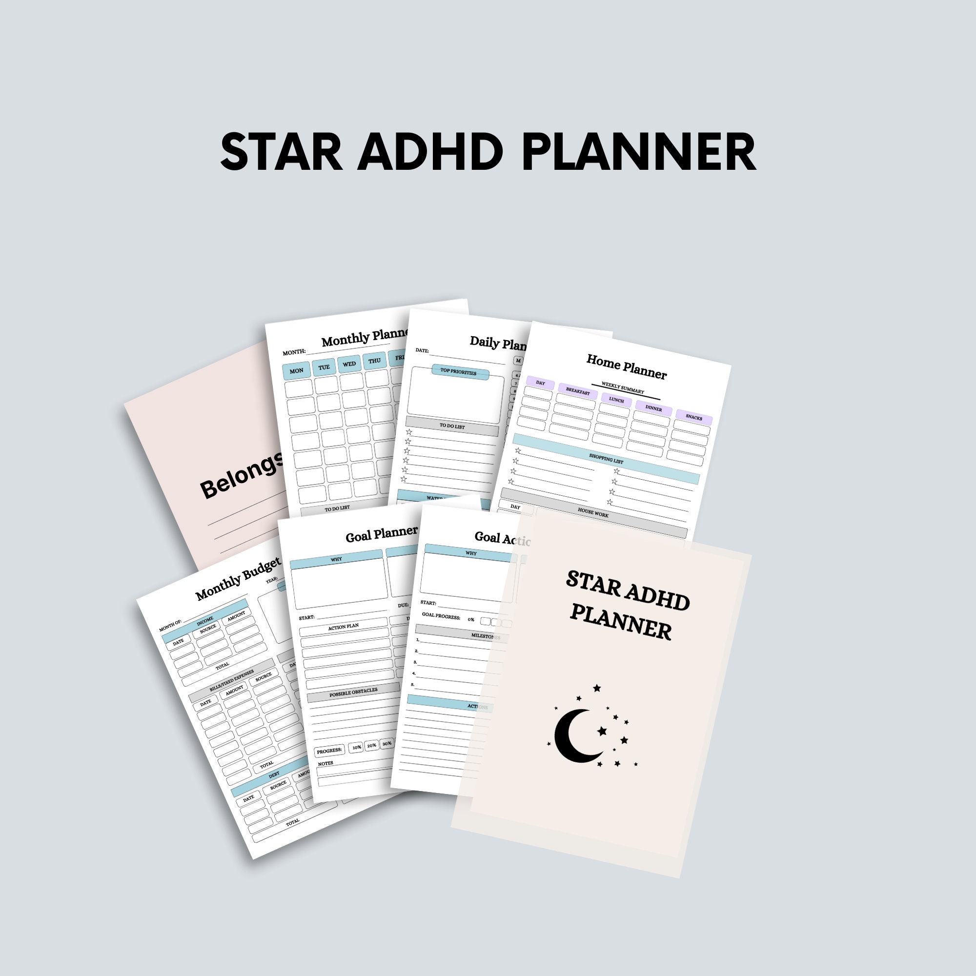 Adhd Bundled Planner Printable Planner Productivity Planner Adhd ...
