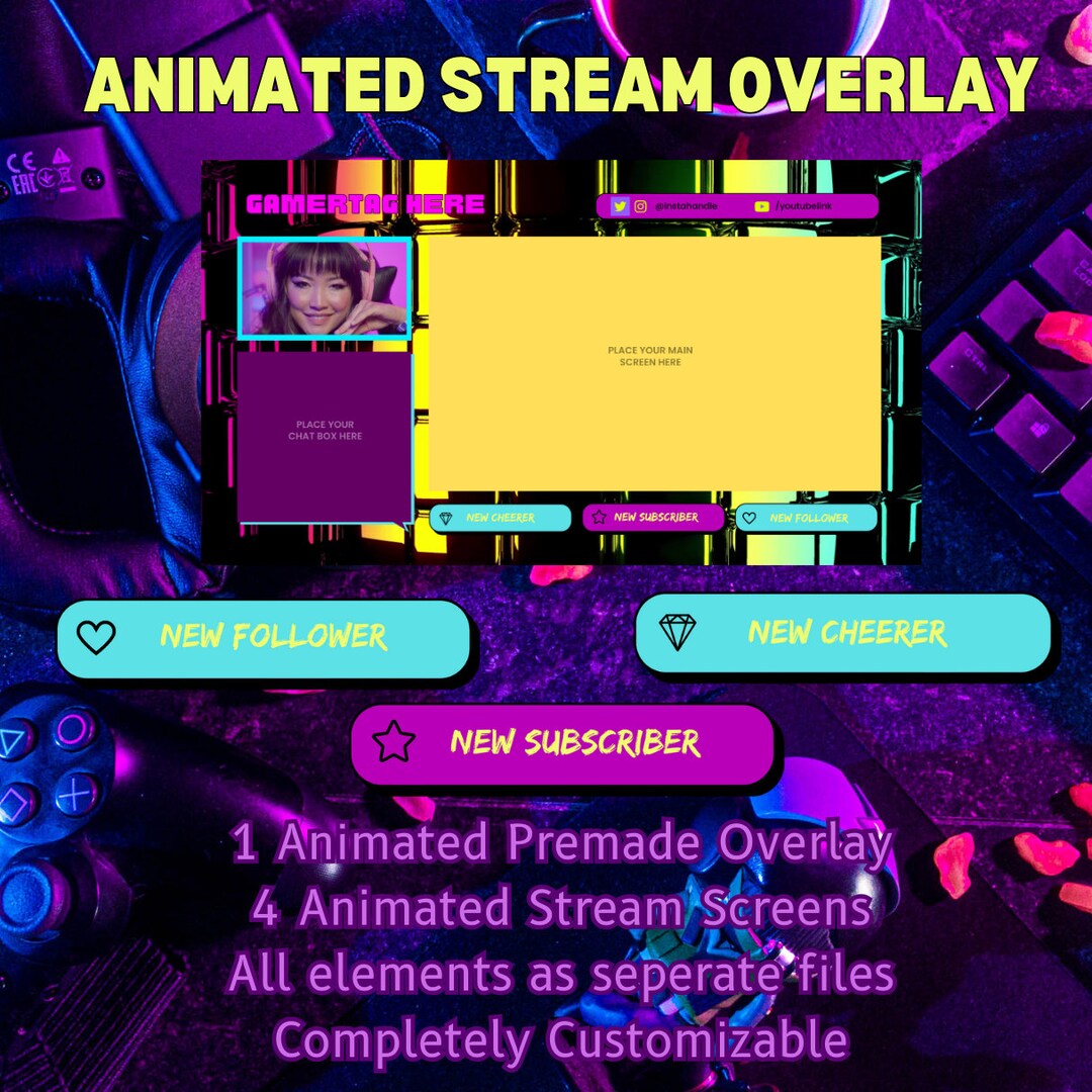 Animated Streaming Overlay Package, Twitch Overlay Bundle, Video Game ...