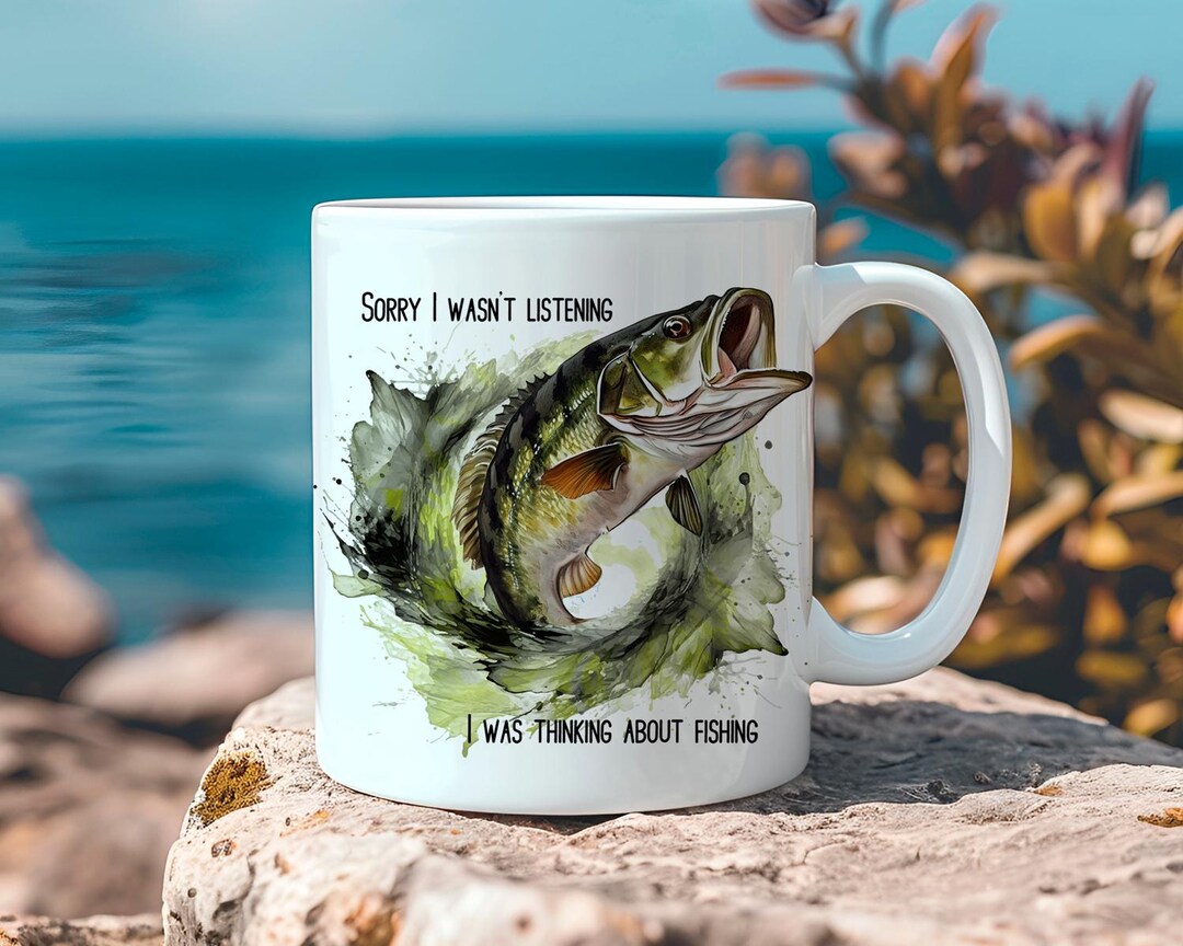 Fisherman Coffee Mug Wrap, Bass Fishing Coffee Mug Sublimation Design ...