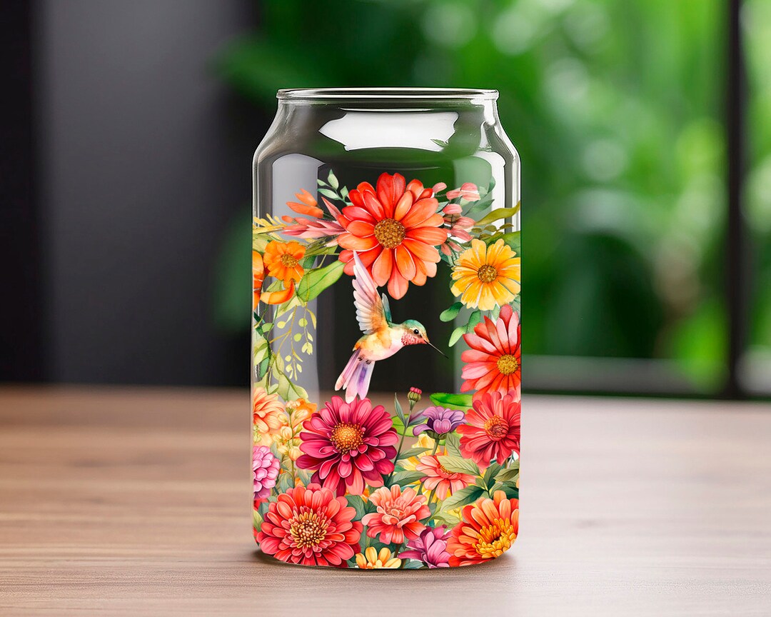 Hummingbird Glass Can Wrap, Glass Can Sublimation Wrap, Glass Can ...
