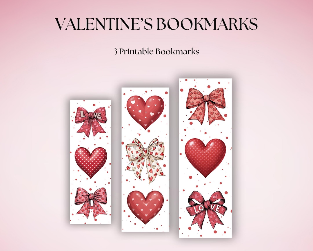 Printable Valentine's Day Bookmarks Set of 3, Printable Digital ...