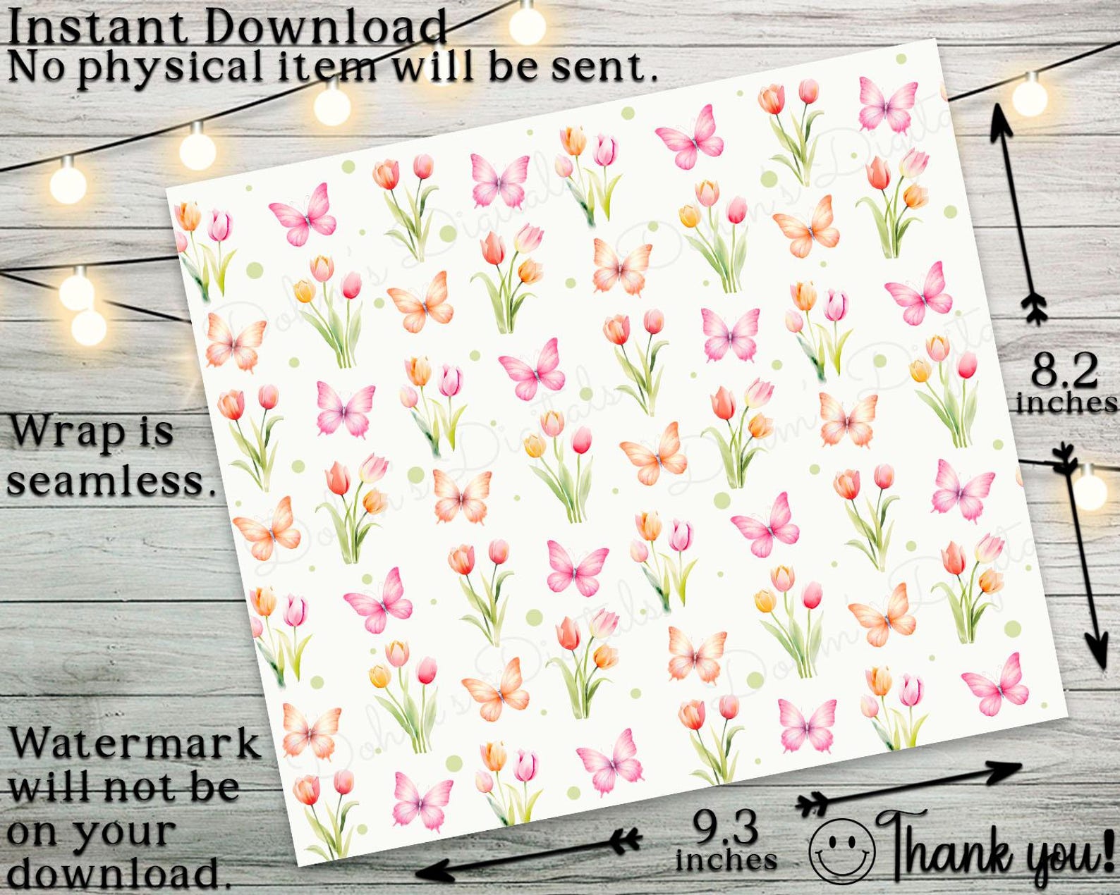 Tulips and Butterflies 20 Oz Skinny Tumbler Wrap, Digital Download ...