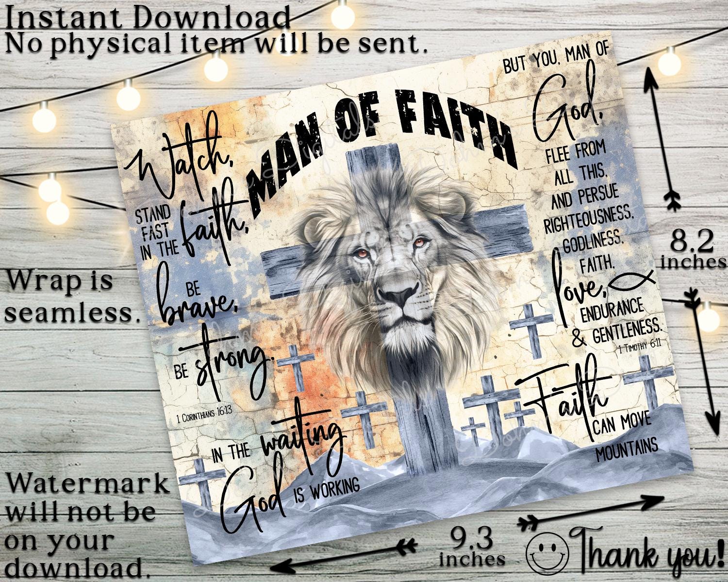 Man of Faith 20 Oz Skinny Tumbler Wrap, Christian Wrap, Digital ...