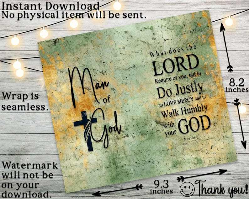 Man of God Bible Verse 20 Oz Skinny Tumbler Wrap, Christian Man Wrap ...
