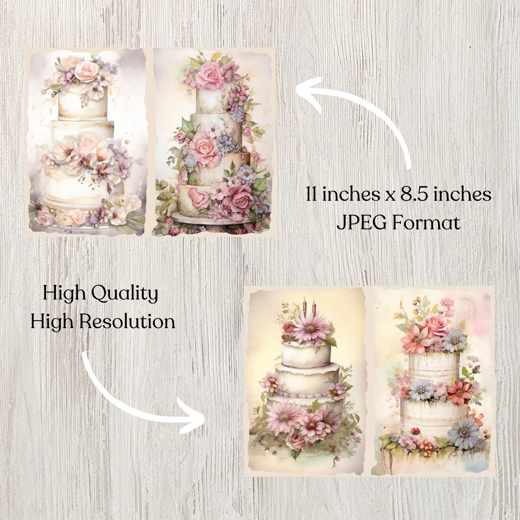 Floral Cake Junk Journal Pages Digital Scrapbook Paper Kit Baking ...