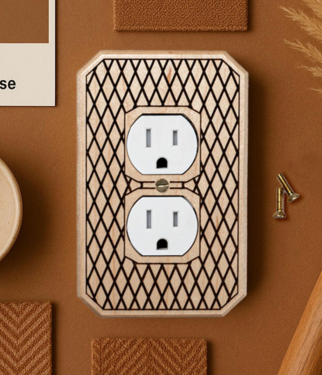 Wood Electrical Outlet Plate With Diamond Lattice Pattern for Colonial ...
