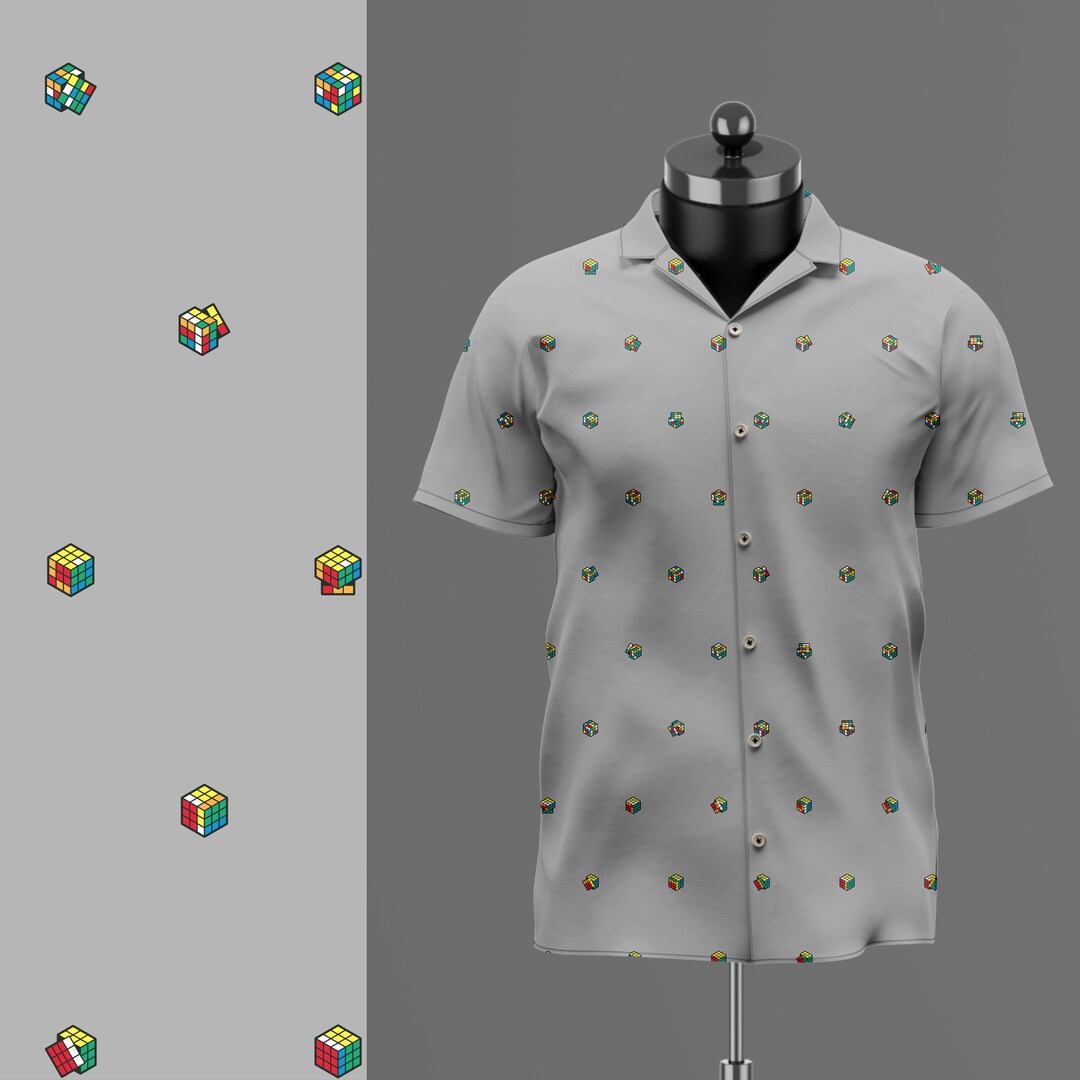 Unique Rubik's Cube Pattern Shirt - Casual Button-up, Fun Geek Chic ...