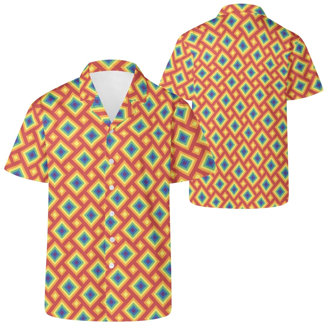 Bold LGBTQ Geometric Diamond Pattern Shirt Unisex Hawaiian Style, Ideal ...
