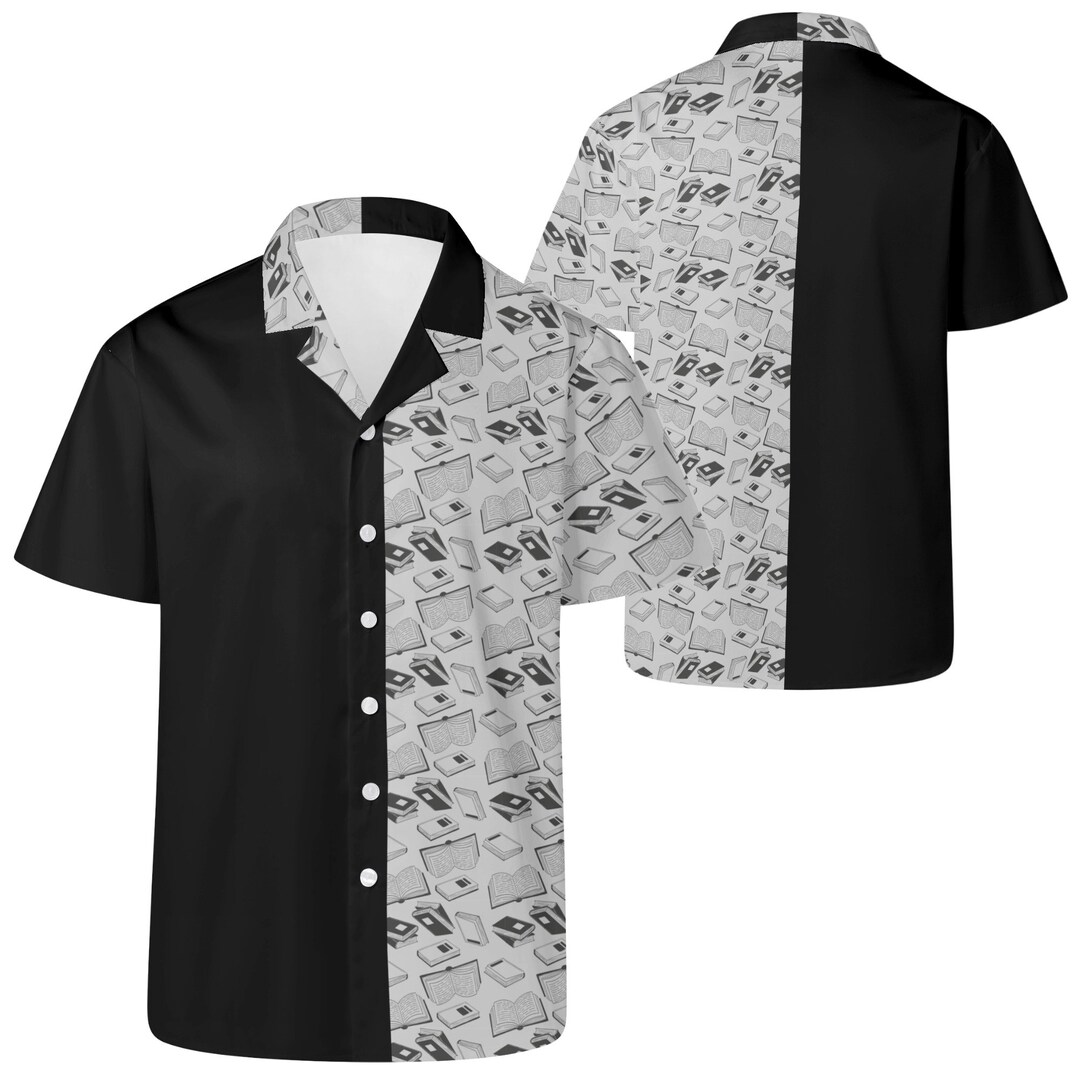 Stylish Book-themed Unisex Shirt Comfy Casual Two Tone Split Button-up ...
