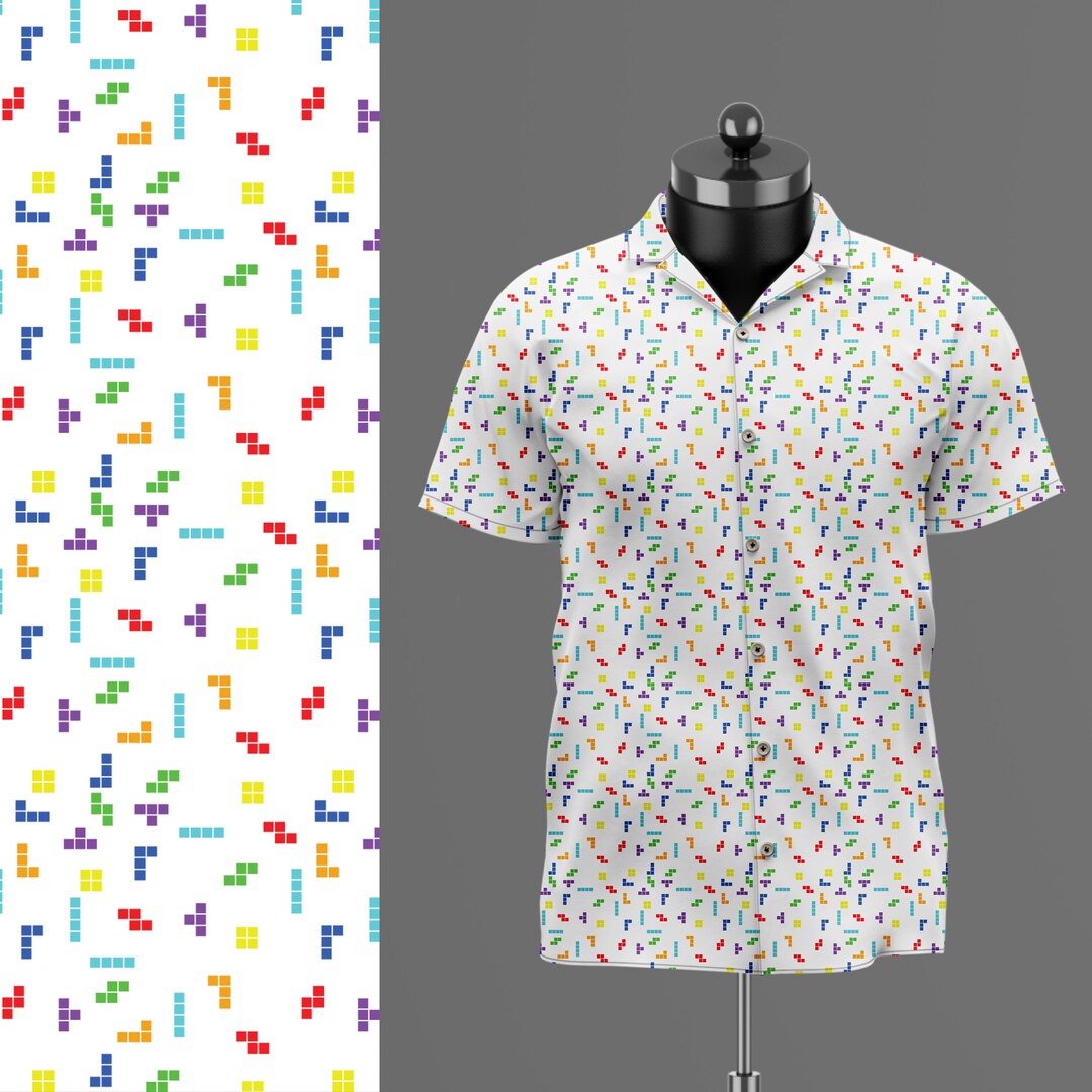 Gender-neutral Tetris Puzzle Hawaiian Shirt, Fun Button-up Casual Wear ...