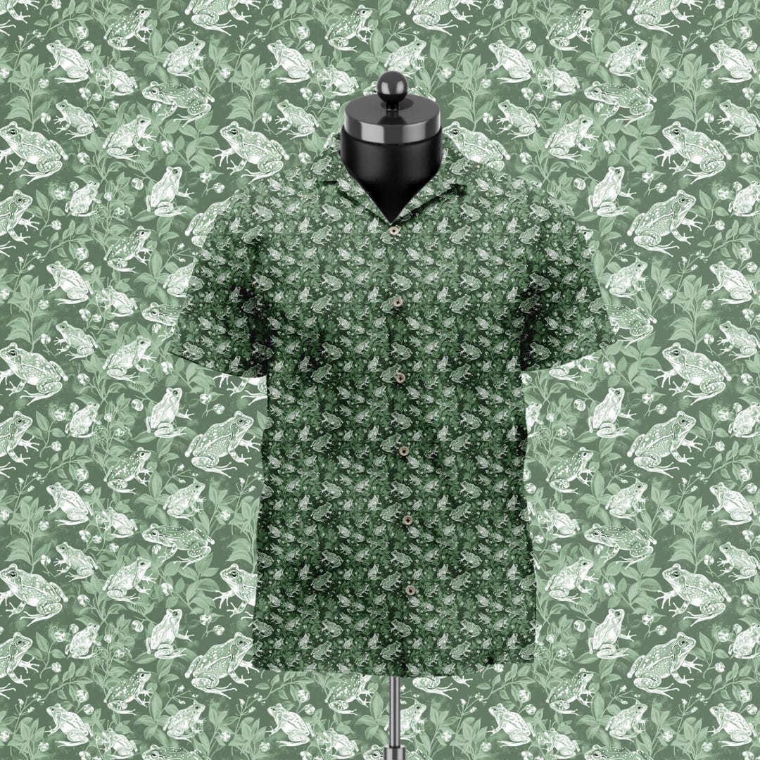 Quirky Green Frog Toile Pattern Vintage Shirt, Fine China Inspired ...