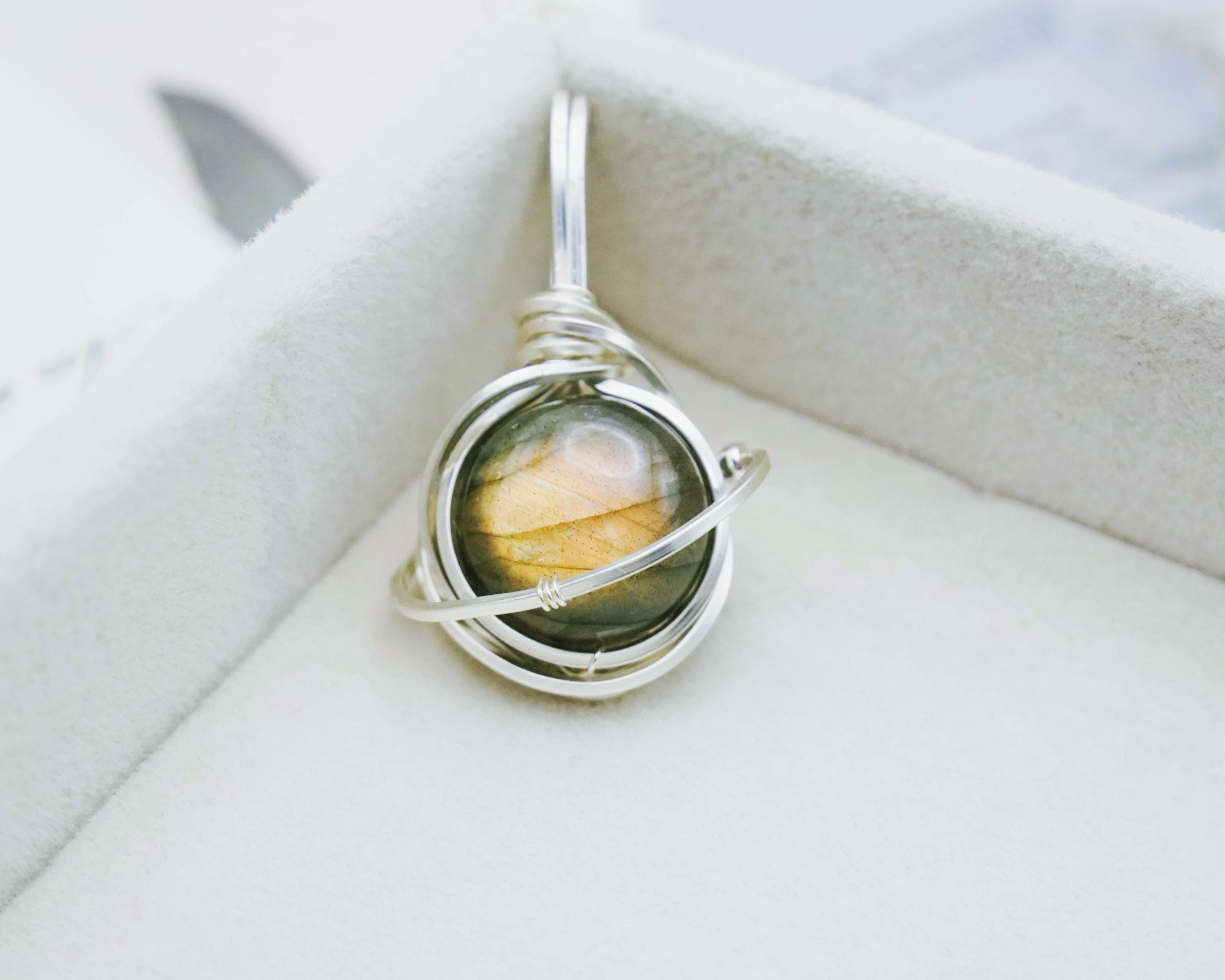 Gold Labradorite Saturn Planet Orb Necklace, Natural Labradorite Wire ...