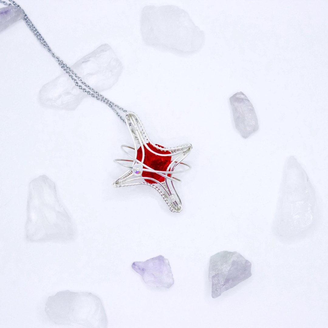 Vampire Blood Red Crystal Necklace, Blue Apatite Wire Wrapped Pendant ...