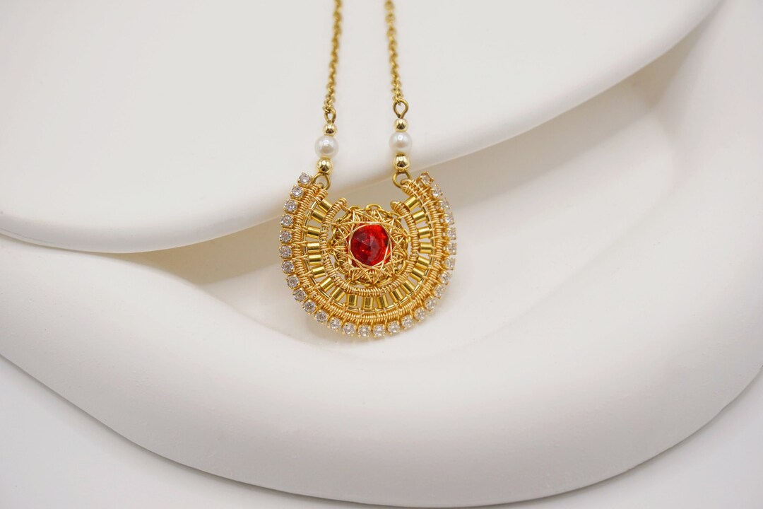 Egyptian Ruby Necklace Astrolabe, Ruby Wire Wrapped Gemstone Pendant ...