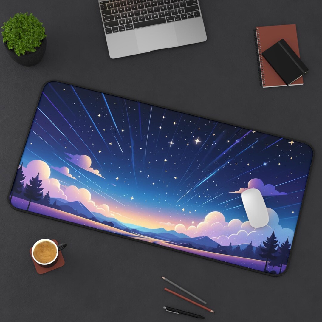 Desk Mat, Beautiful Night Sky Shooting Stars, Celestial Space Desk ...
