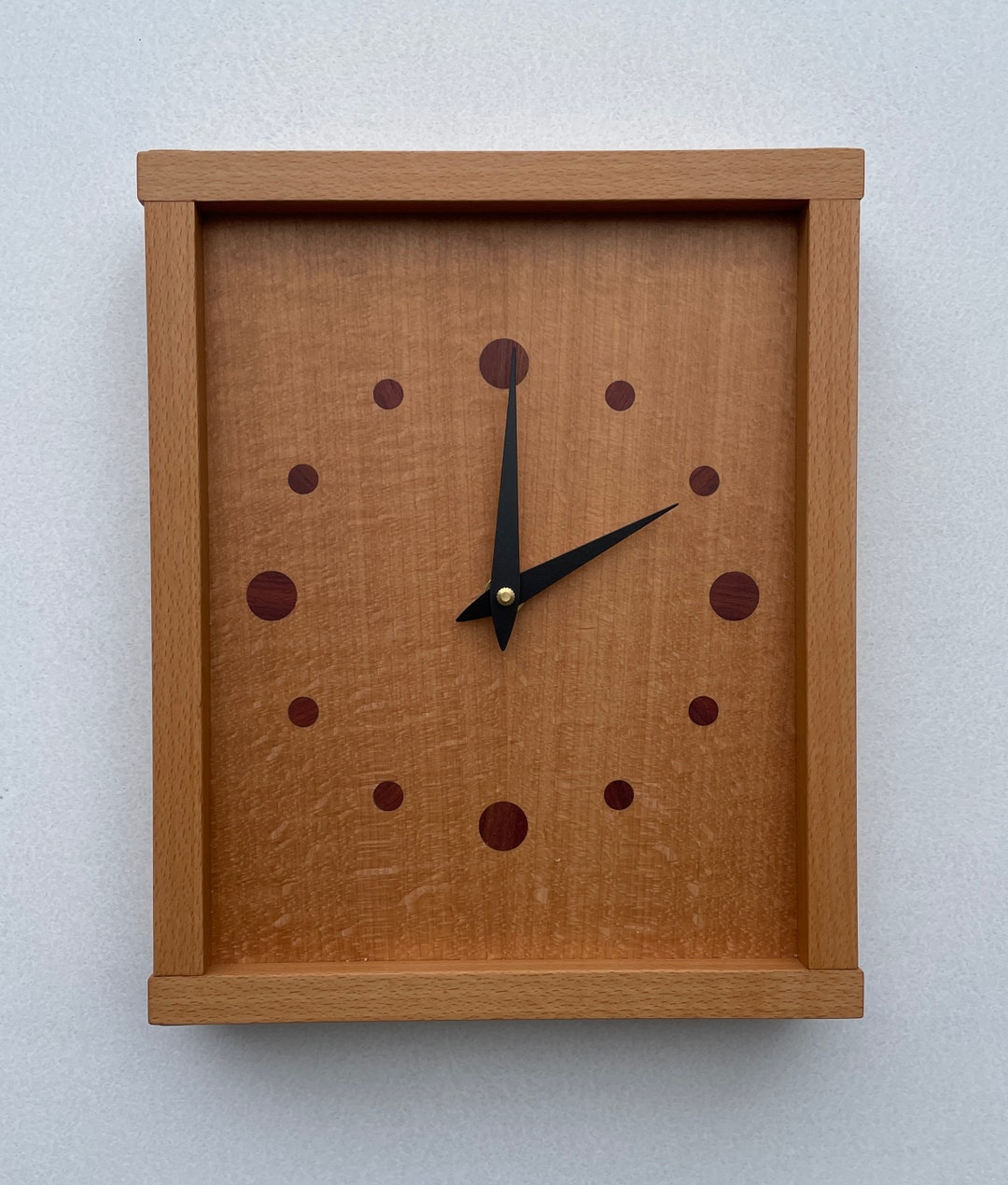 European Beech Wall Clock With Beech Veneer Inlaid With Bloodwood. - Etsy