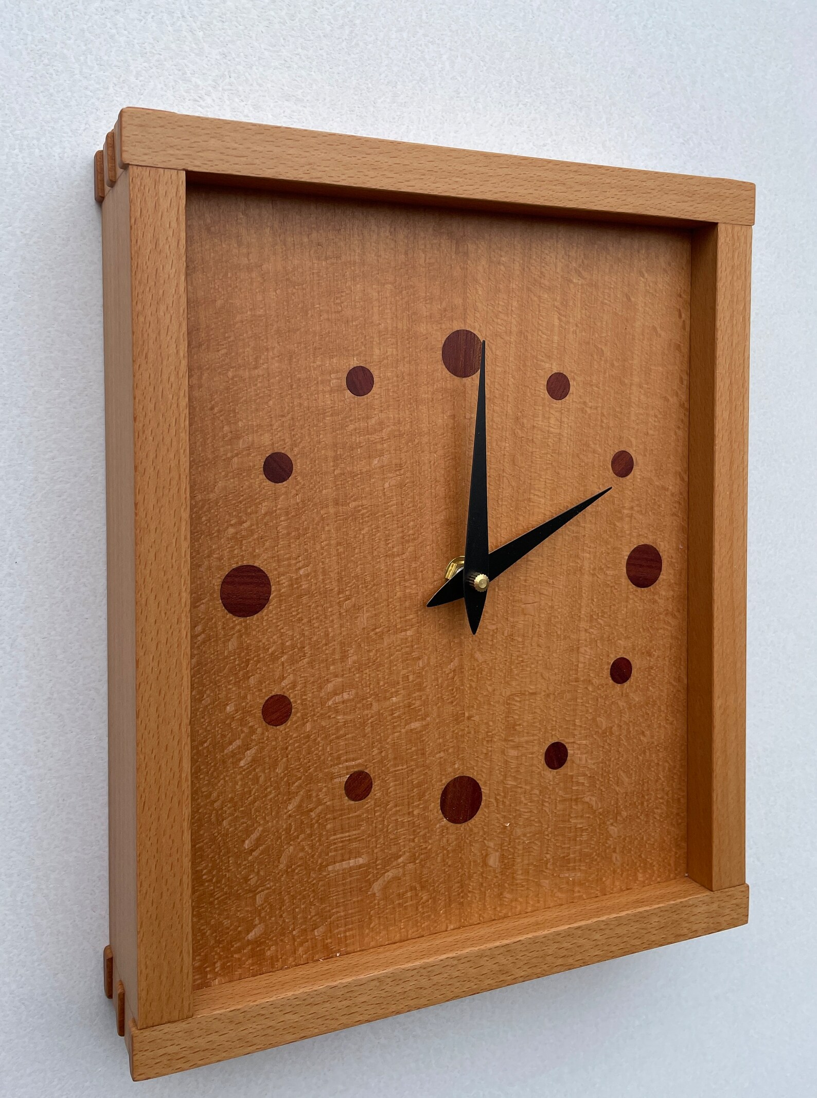 European Beech Wall Clock With Beech Veneer Inlaid With Bloodwood. - Etsy