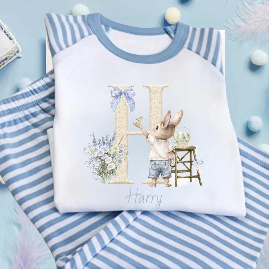 Personalised Easter Pyjama | Cute Girls Boys Easter Pjs | Cute Rabbit ...