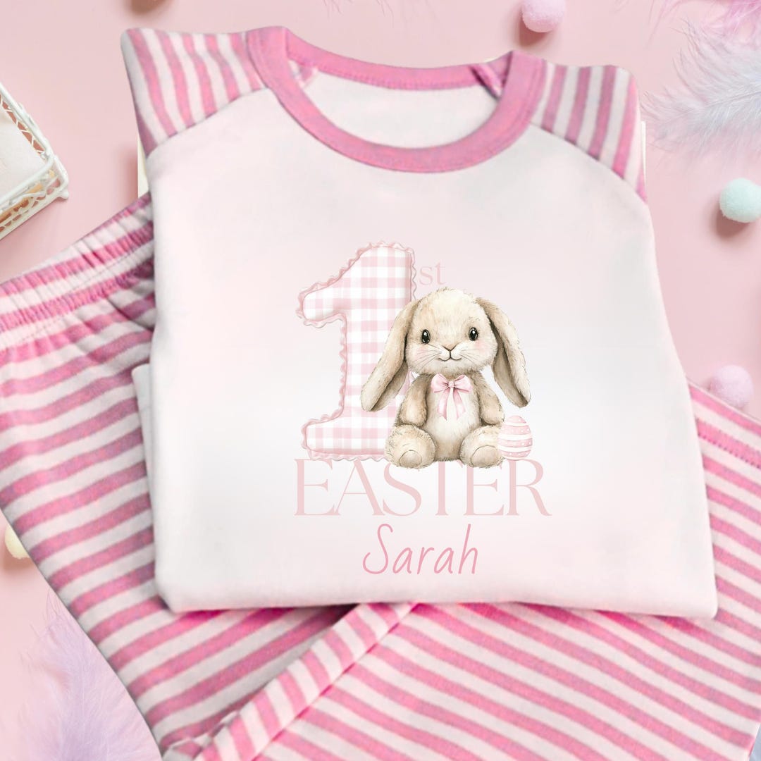 Personalised Easter Pyjama | Cute Girls Boys Easter Pjs | Cute Rabbit ...