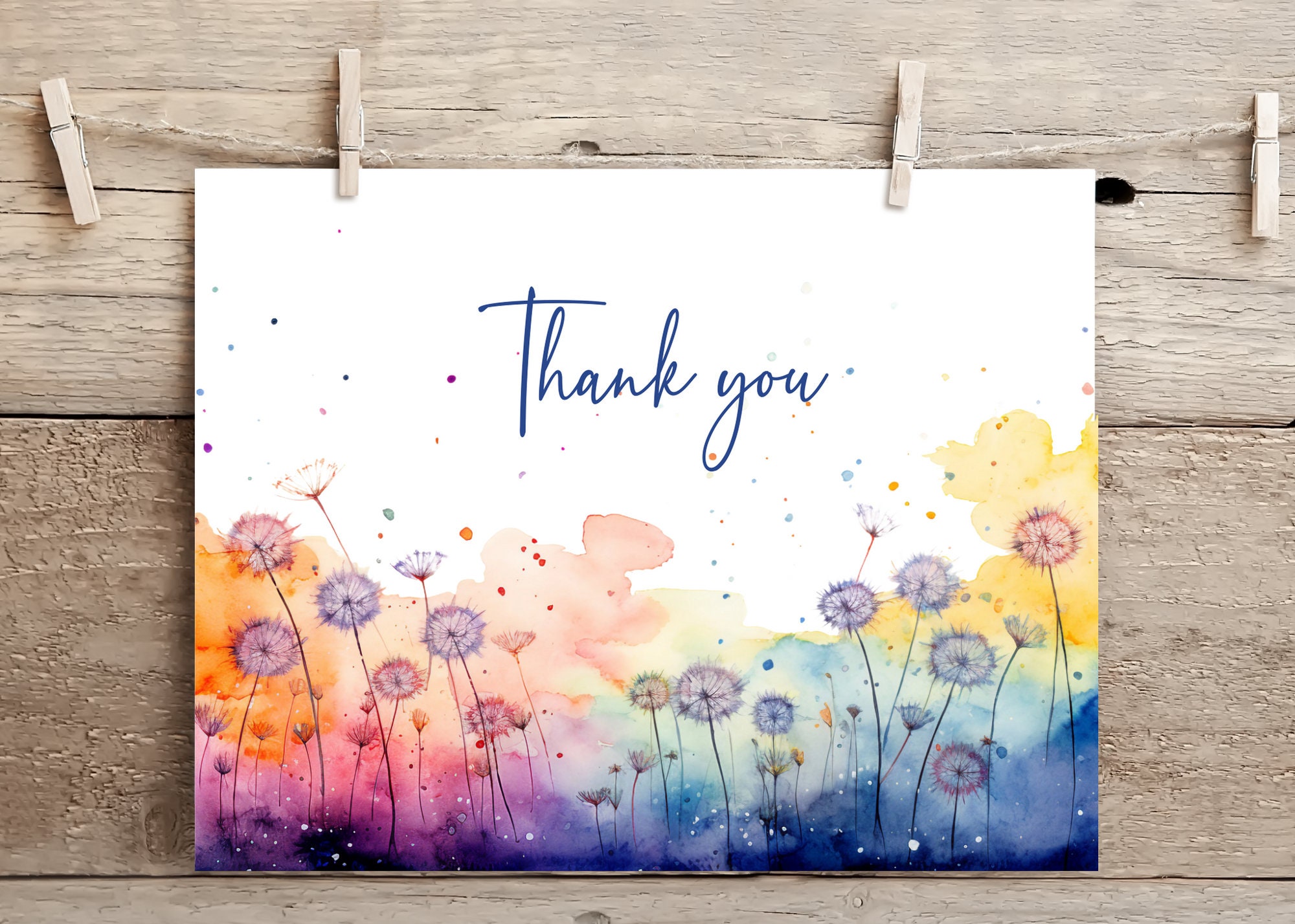 Thank You Card With Watercolor Flowers Printable - Etsy