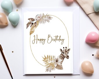 Giraffe Birthday Card, Happy Birthday Card, Digital Birthday Card ...