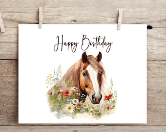 Horse Theme Girls' Birthday Card Printable PDF & JPEG Formats - Etsy