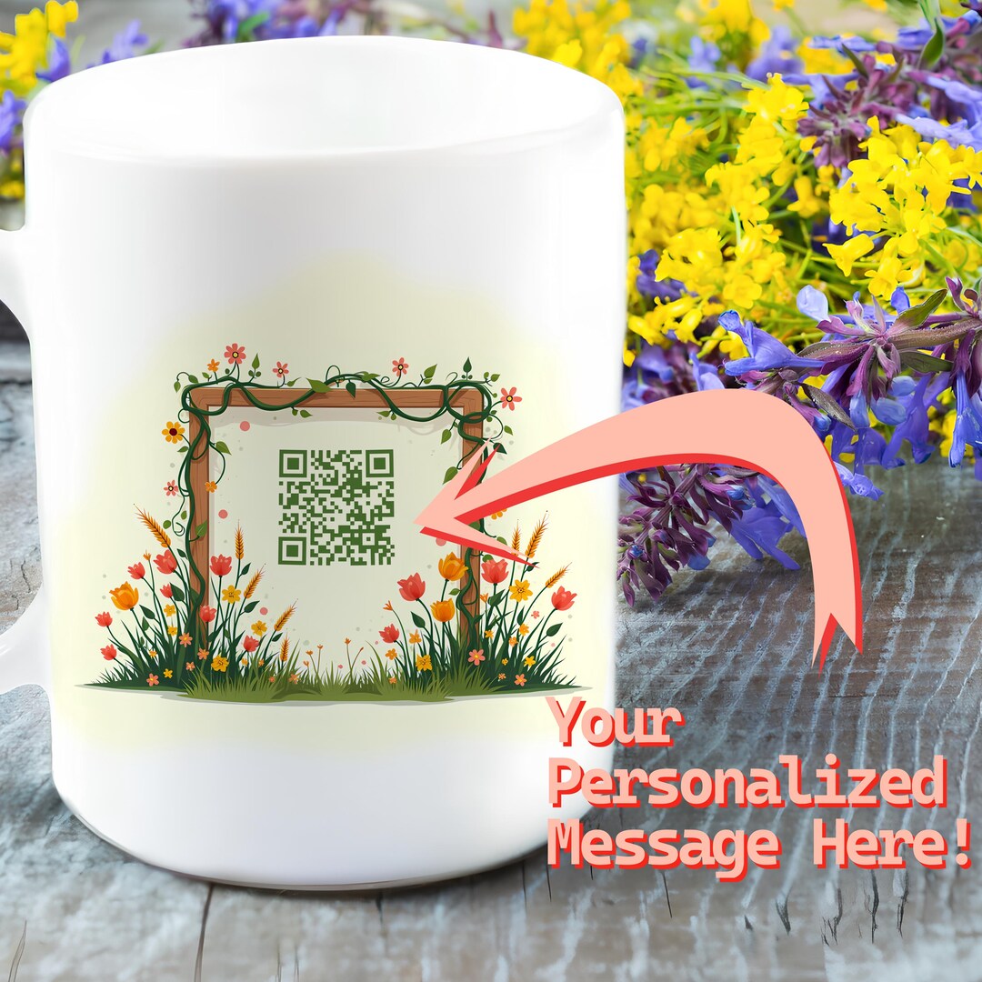 Personalized Floral QR Code Mug, Custom Message or Web Address Coffee ...