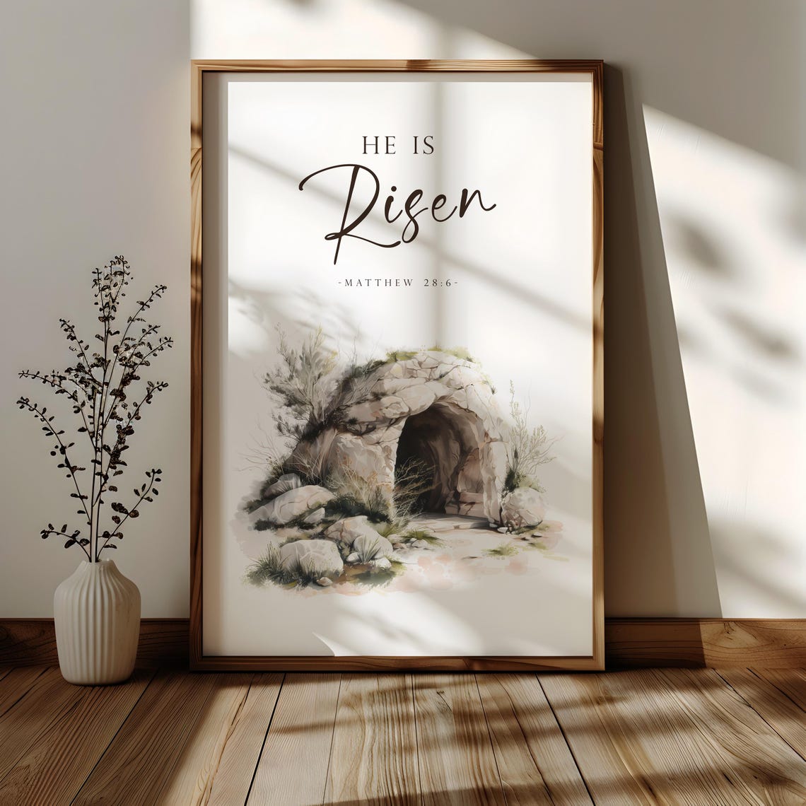He is Risen Printable Wall Art | Matthew 28:6 | Empty Tomb Illustration ...