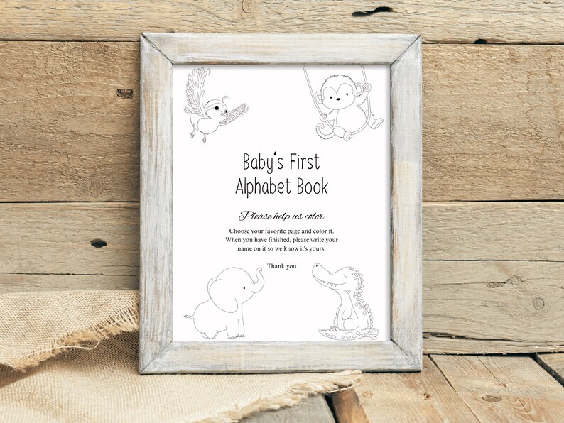ABC Baby Shower Coloring Book, ABC Book, Animal Alphabet, Baby Shower ...