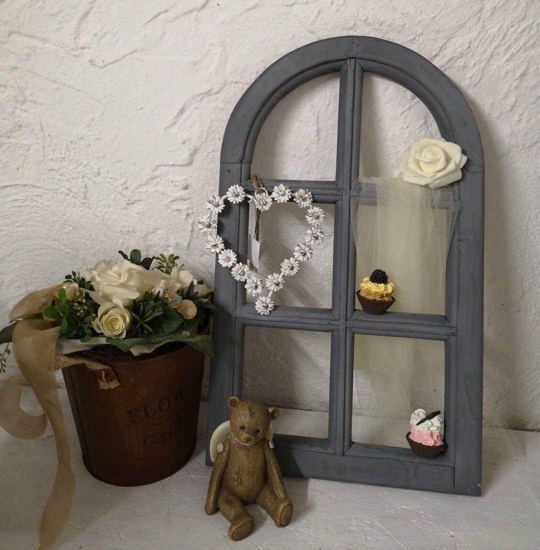 Decorative Window Frame Round Arched Window Wooden Window Gray Shabby ...