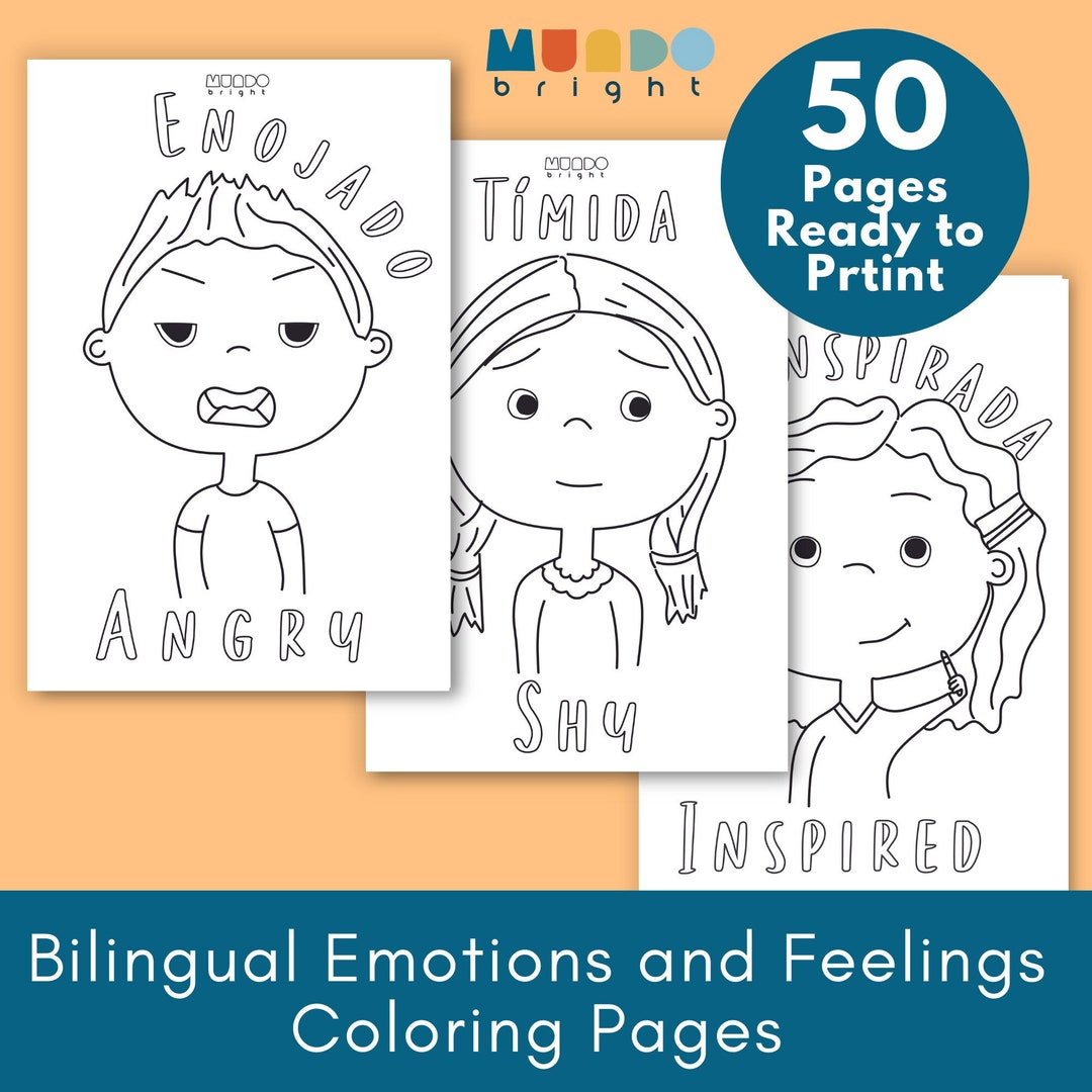 Bilingual Emotions Coloring Pages - Etsy