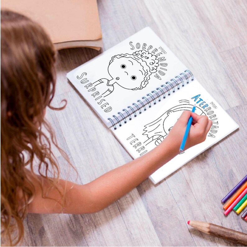 Bilingual Emotions Coloring Pages - Etsy