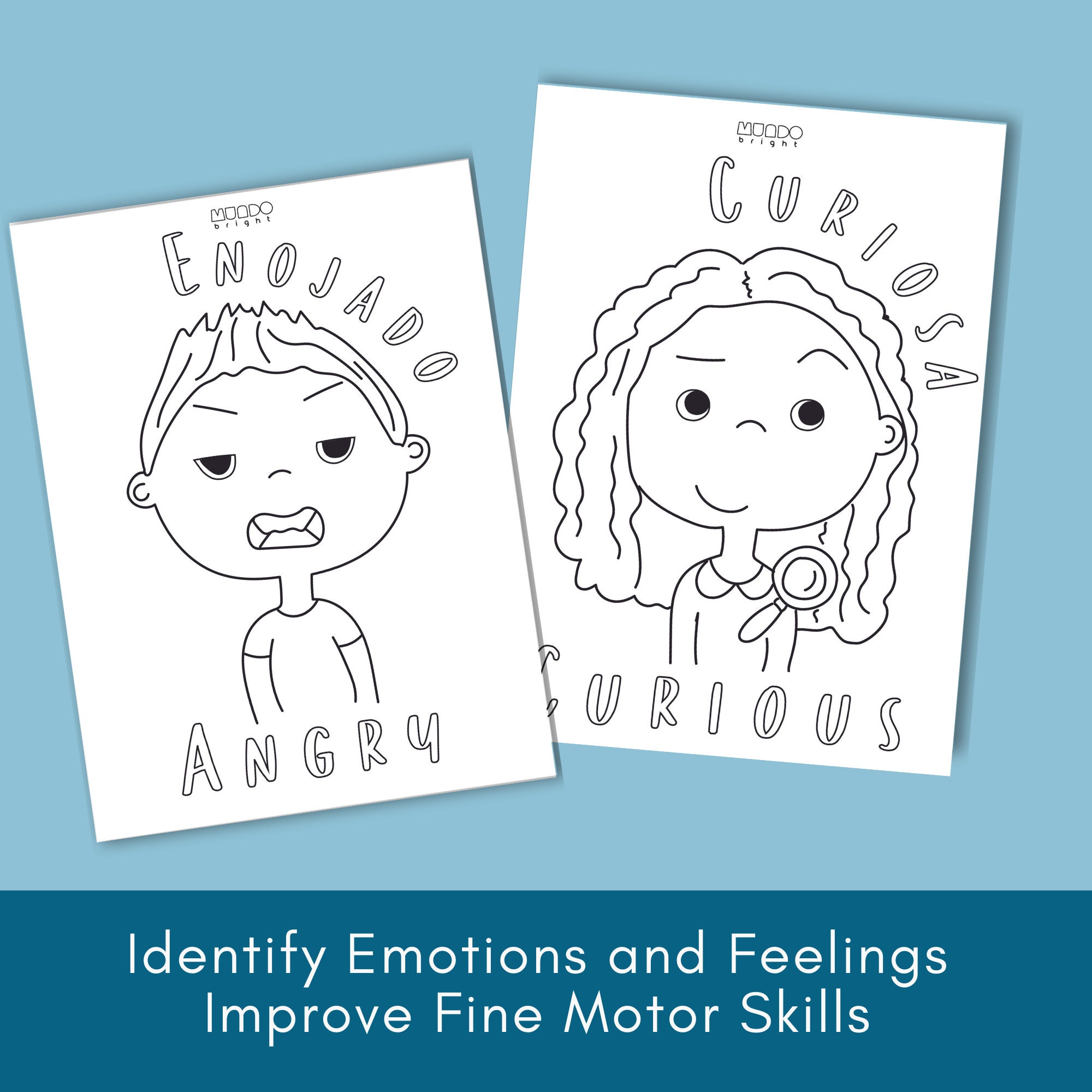 Bilingual Emotions Coloring Pages - Etsy