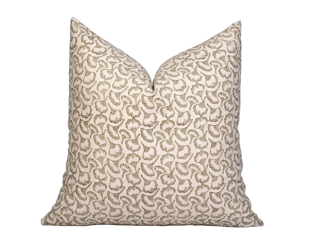 Olive Green Block Print Pillow, Floral Hand Blocked Throw Pillow Cover ...