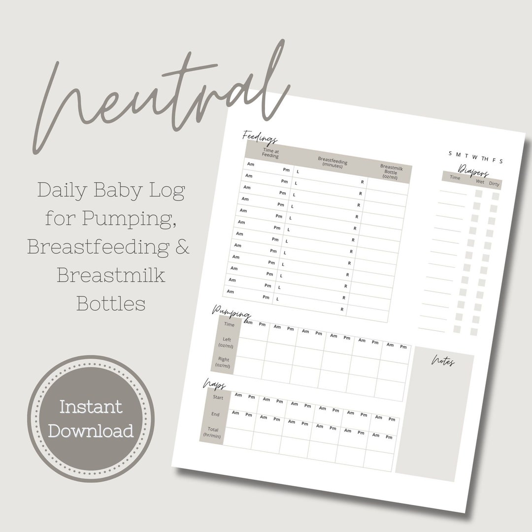 Pumping, Breastfeeding & Breastmilk Bottles Daily Baby Log Tracking ...