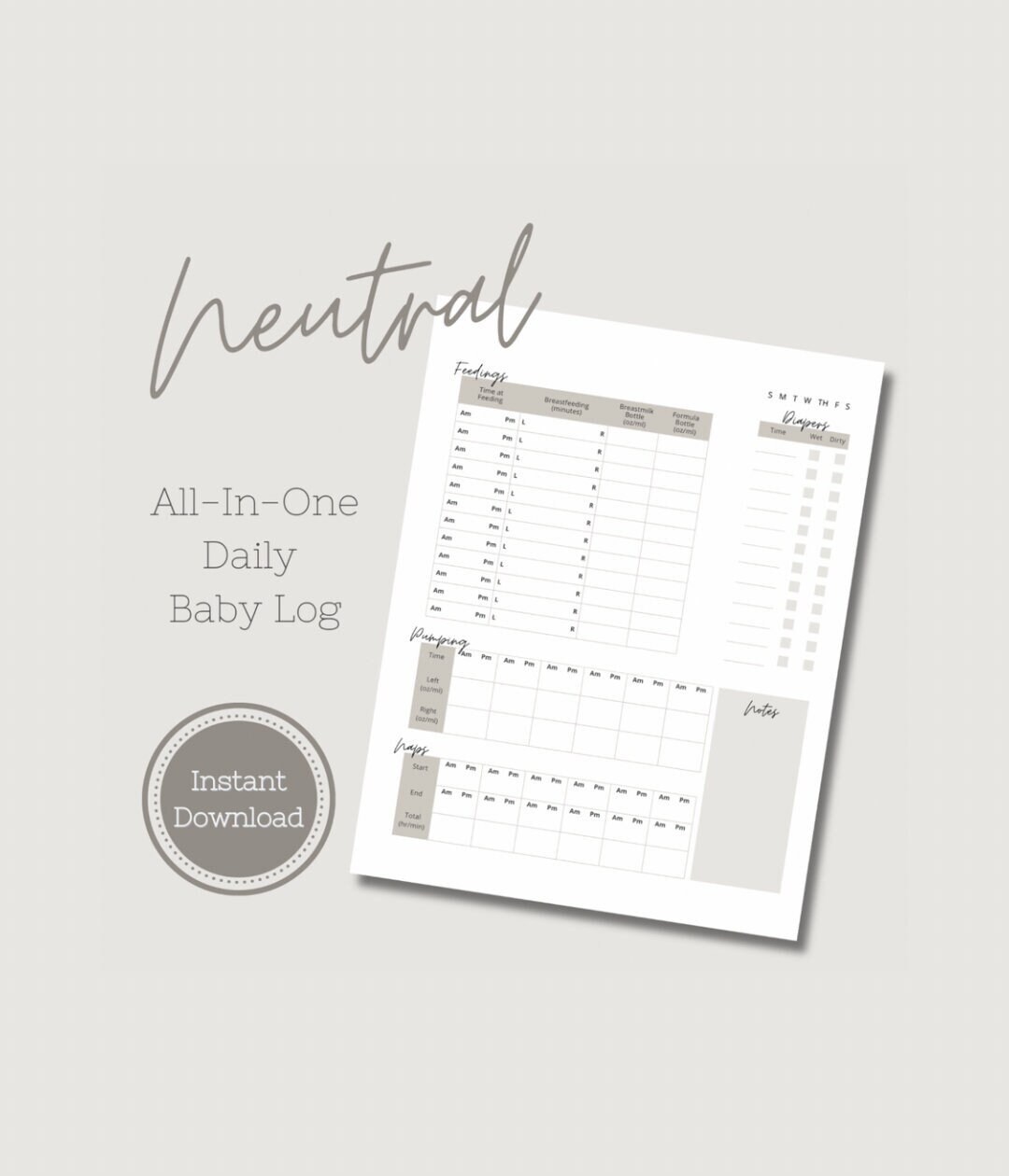 All-in-one | Daily Baby Log | Tracking Template - Etsy