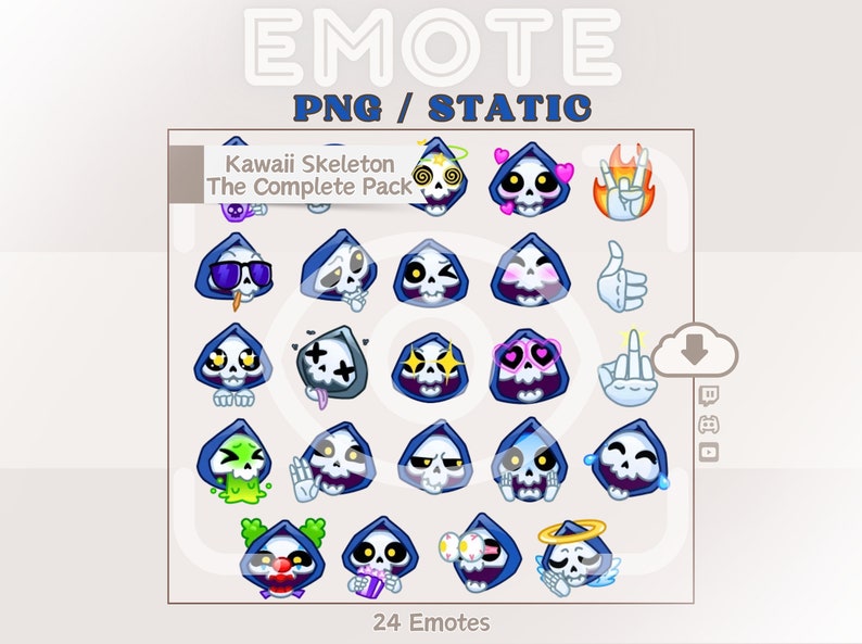 Twitch Emote Set Kawaii Skeleton complete Pack / for Streamers, Discord ...