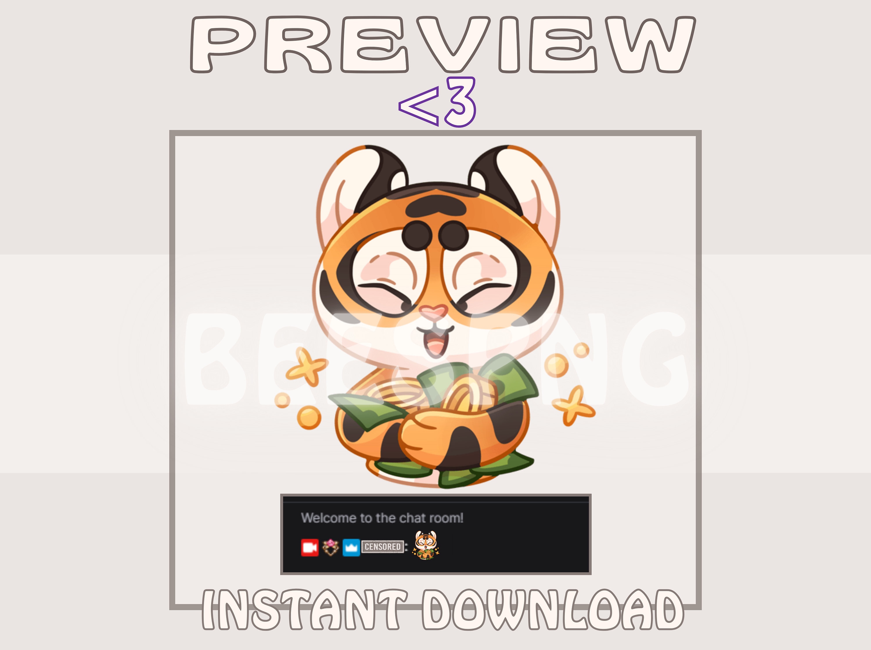 Twitch Emote tiger Cash'' Emotes for Twitch Tiger Emote, Meme Emote ...